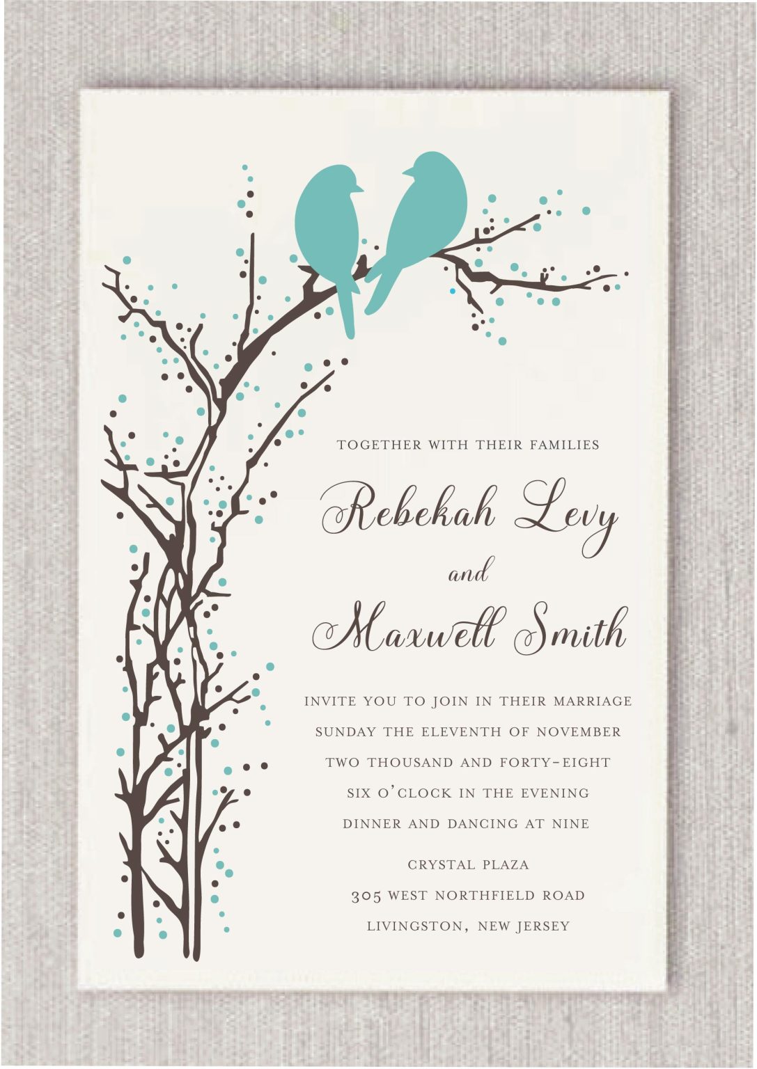 Aqua Lovebirds Wedding Invitations | Cohen Printing And Invitations